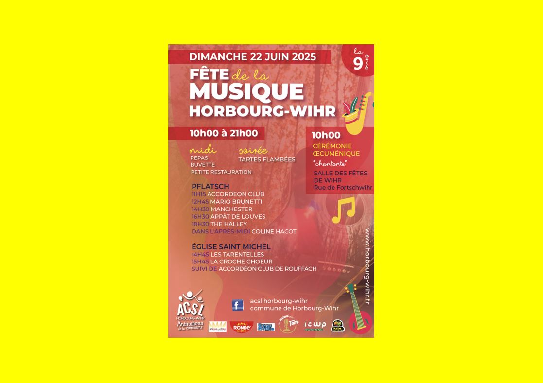 9ème Édition de la Fête de la Musique à Horbourg-Wihr le Dimanche 22 Juin 2025 ! - Horbourg Wihr